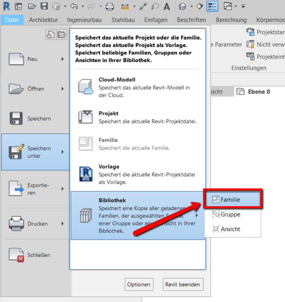 Revit - ladbaren Familien eines Projekts exportieren