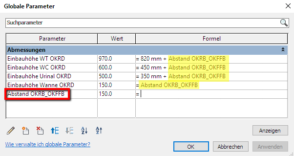 Revit MEP - Einbauhöhen von Objekten über Globale Parameter einfach anpassen